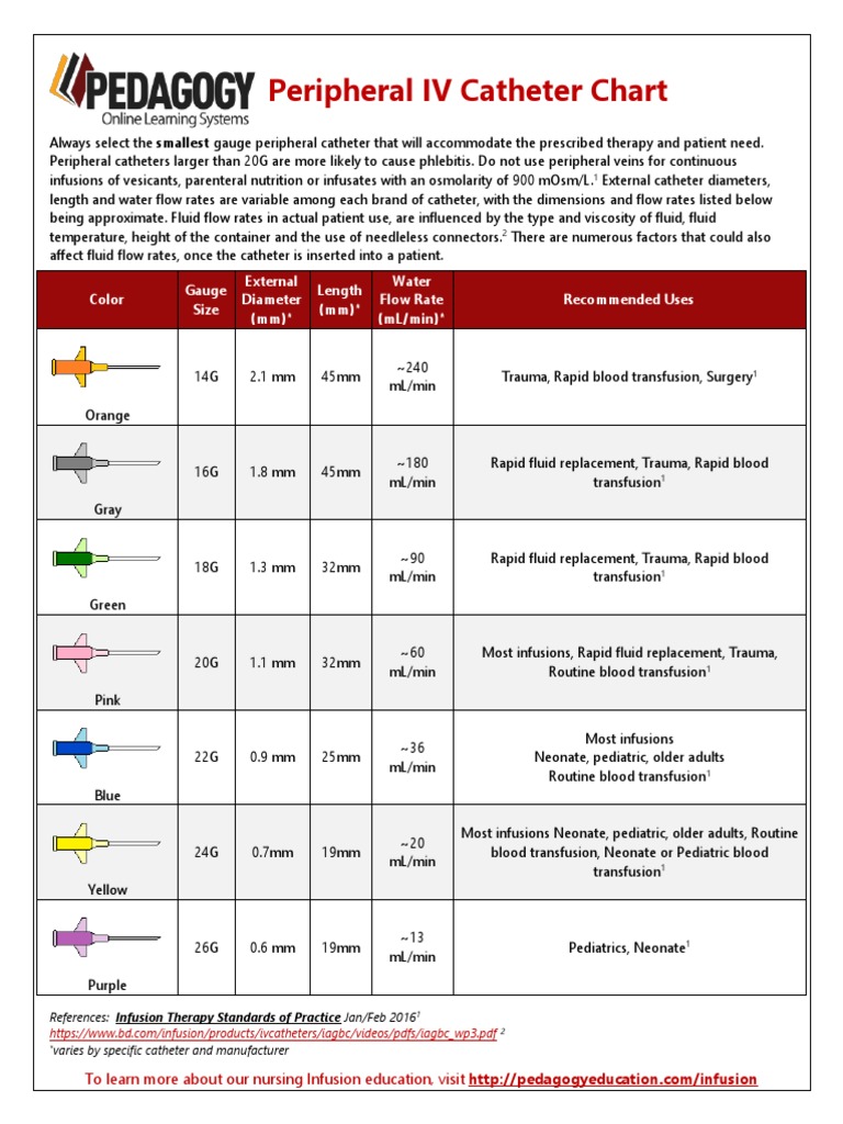Peripheral IV Catheters Chart | PDF | Intravenous Therapy | Medical ...