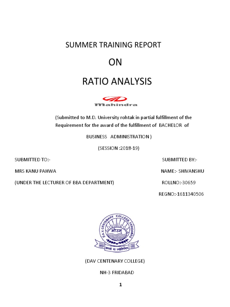 Summer Training Report | PDF | Ratio | Earnings