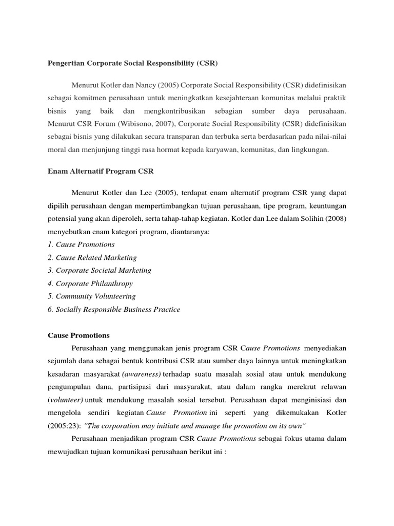 Definisi dan Jenis-jenis Program Corporate Social Responsibility (CSR) | PDF