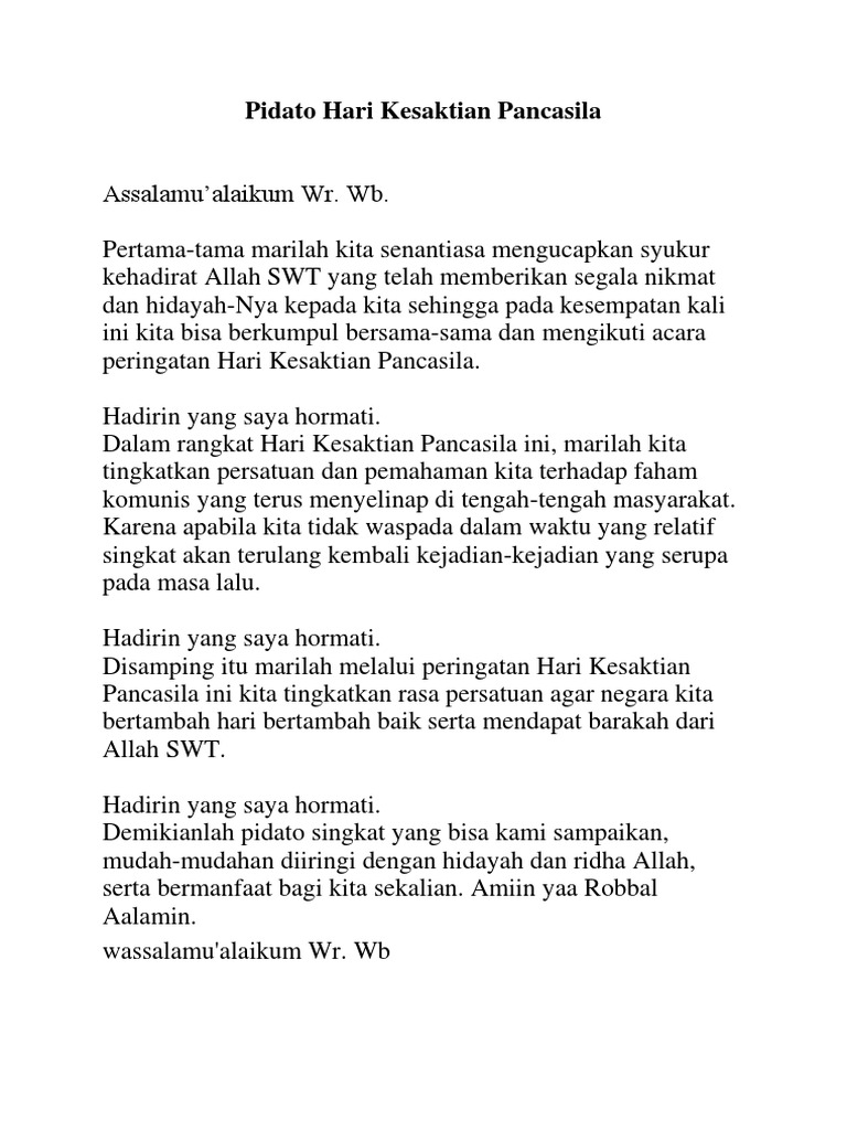 Pidato Hari Kesaktian Pancasila | PDF