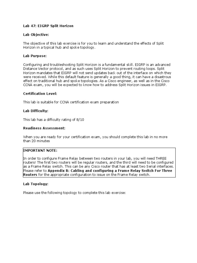 Lab 47 EIGRP Split Horizon | PDF | Routing | Router (Computing)