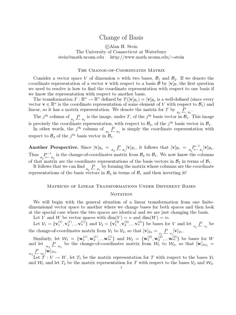Change of Basis | Download Free PDF | Basis (Linear Algebra) | Matrix ...