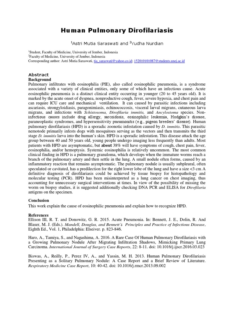 Human Pulmonary Dirofilariasis Overview | PDF | Lung | Pneumonia