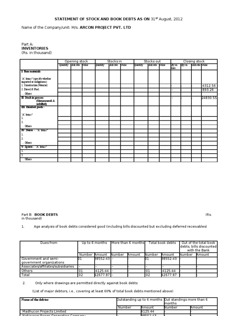 Stock Statement Format 1 | PDF | Stocks | Valuation (Finance)