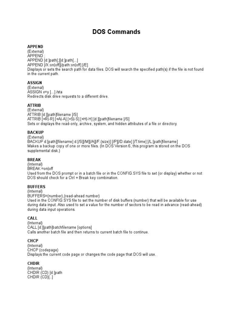 Dos Commands | Download Free PDF | System Software | Dos