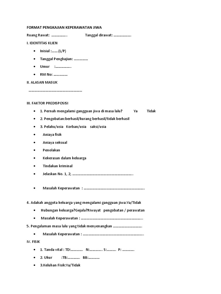 Format Pengkajian Keperawatan Jiwa Word | PDF