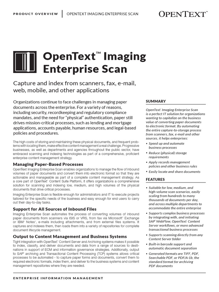 Opentext Enterprise Content Management Ecm Enterprise Scan Product ...