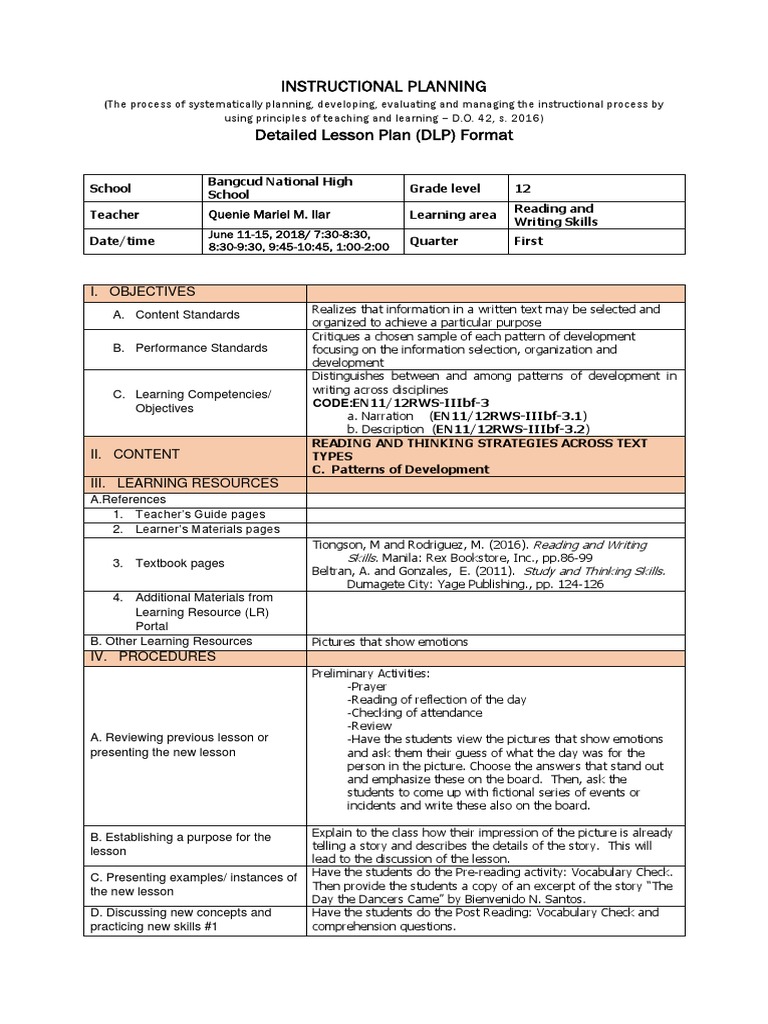 RWS11 1 3ABnarrationdescription | PDF | Lesson Plan | Reading Comprehension