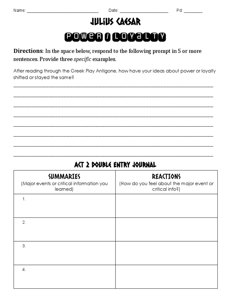 Julius Caesar Double Entry Journals Act 2 - Google Docs | PDF