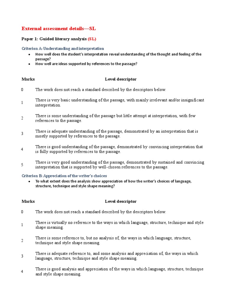 External Assessment details-SL: Paper 1: Guided Literary Analysis ...