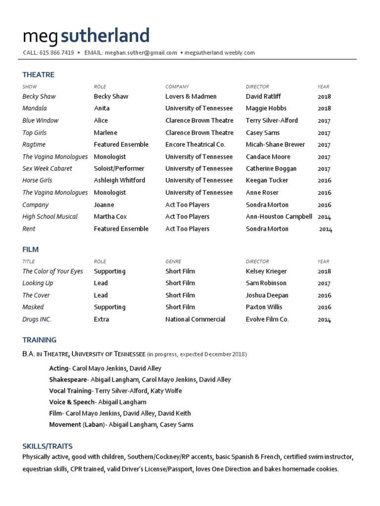 Meg Sutherland Resume | PDF | Performing Arts | Theatre