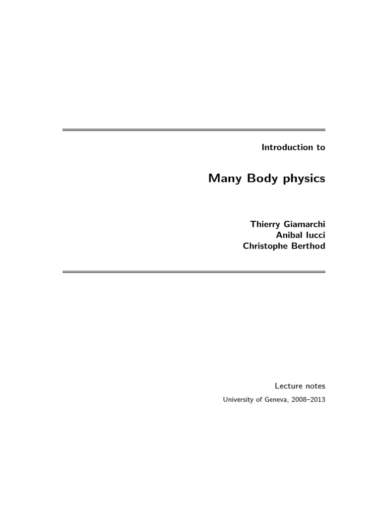 Many Body Physics: Introduction To | PDF | Hamiltonian (Quantum ...