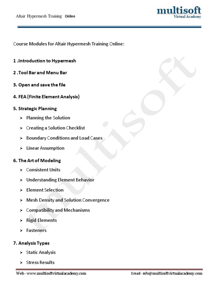 1 .Introduction To Hypermesh 2 .Tool Bar and Menu Bar 3. Open and Save The File 4. FEA (Finite ...