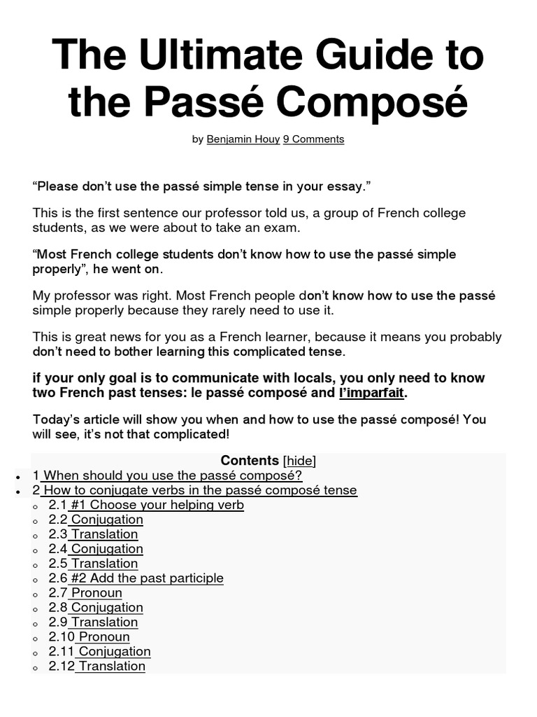 The Ultimate Guide To The Passé Composé | PDF | Grammatical Conjugation ...