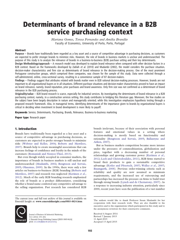 Determinants of Brand Relevanc | PDF | Brand | Market (Economics)