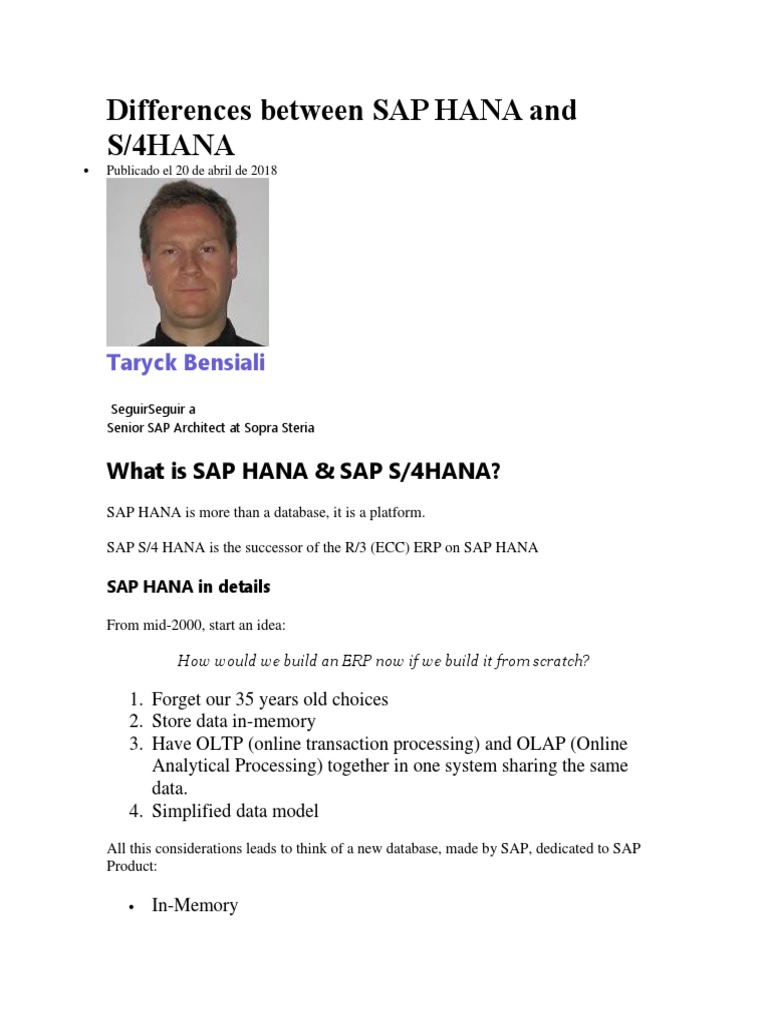 Differences Between SAP HANA and S4HANA | PDF | Sap Se | Computer ...