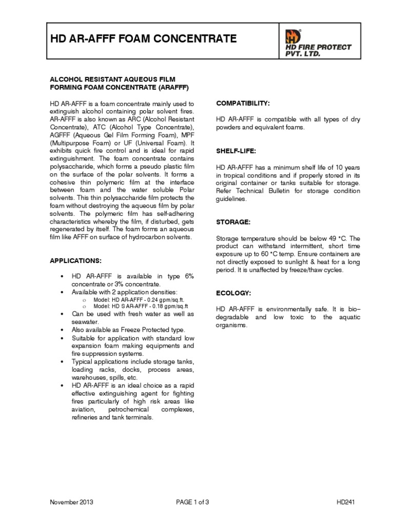 HD Ar-Afff Foam Concentrate: Alcohol Resistant Aqueous Film Forming ...