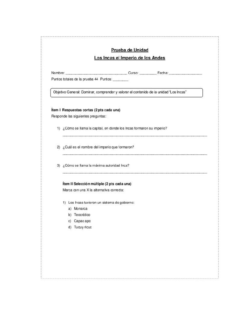 Pruebas de Los Incas 4to | PDF