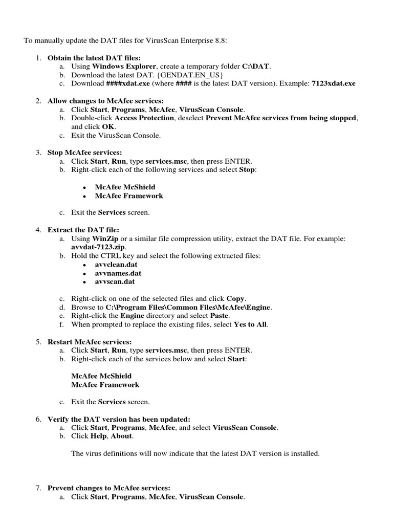 Manually update McAfee VirusScan DAT files | PDF