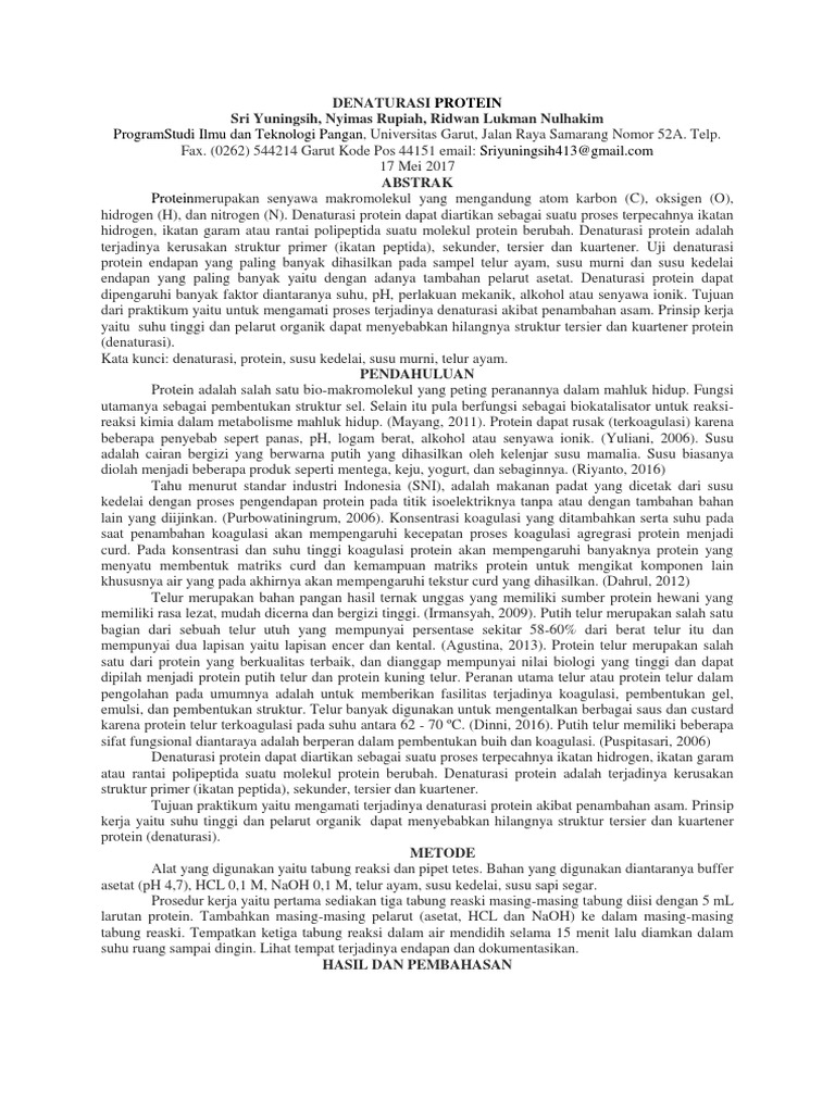 Denaturasi Protein pada Bahan Pangan | PDF