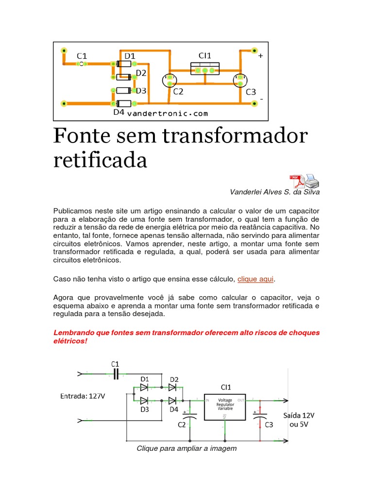 Fonte Sem Transformador Retificada | PDF | Capacitor | Transformador