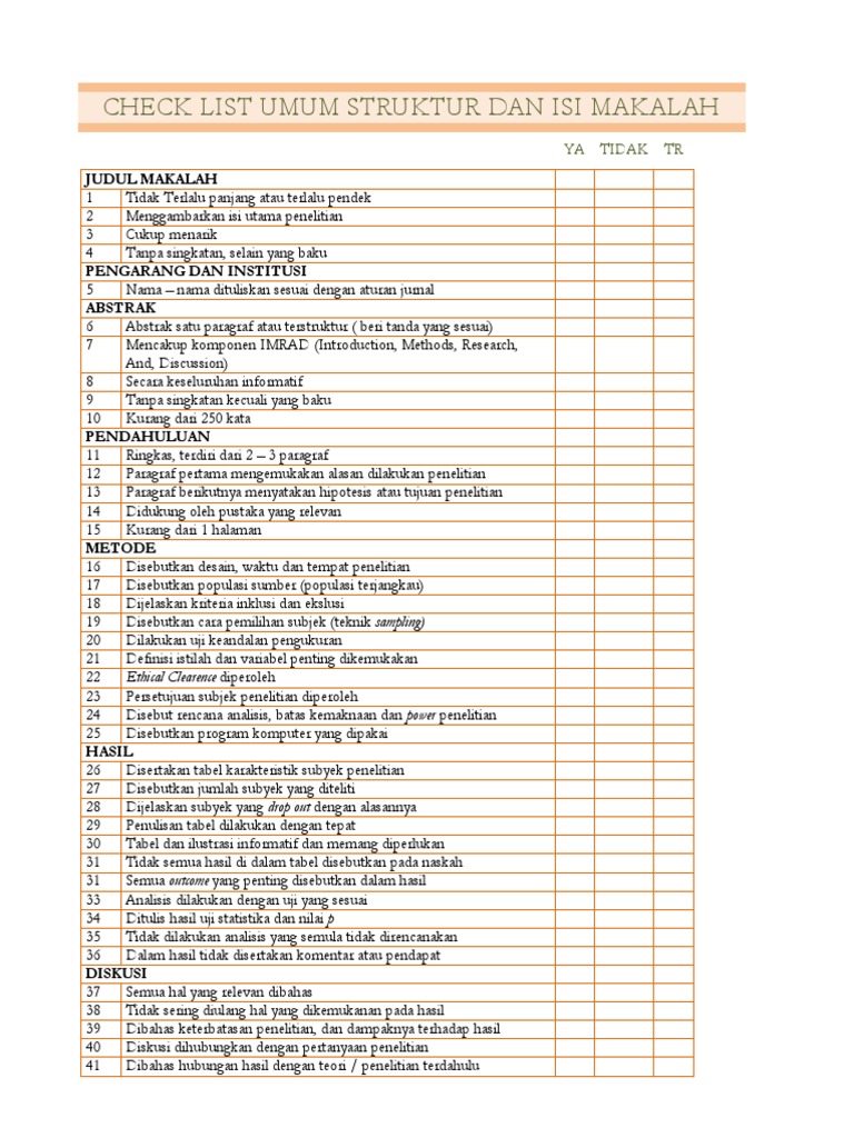 Check List Umum Struktur Dan Isi Makalah | PDF