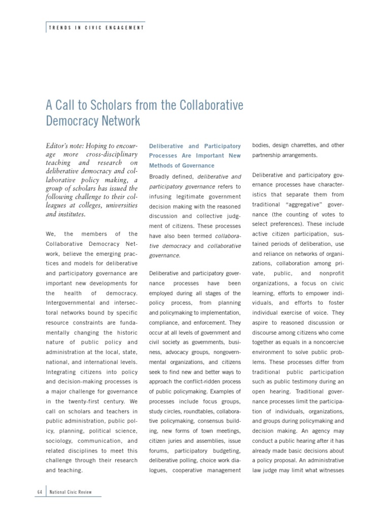A Call To Scholars From The Collaborative Democracy Network | PDF | Deliberation | Governance
