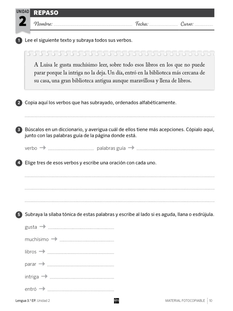 LENGUA 3º Unidad 2 Repaso | PDF