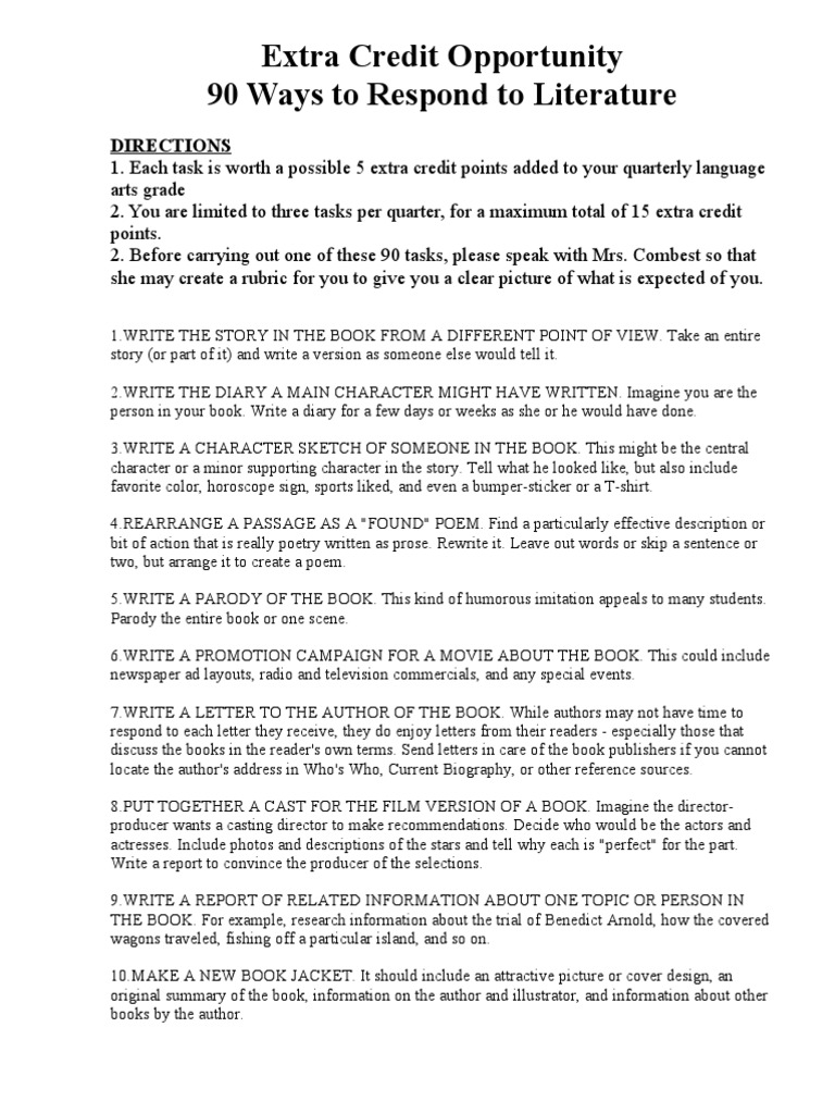 90 Extra Credit Literature Responses | PDF | Art