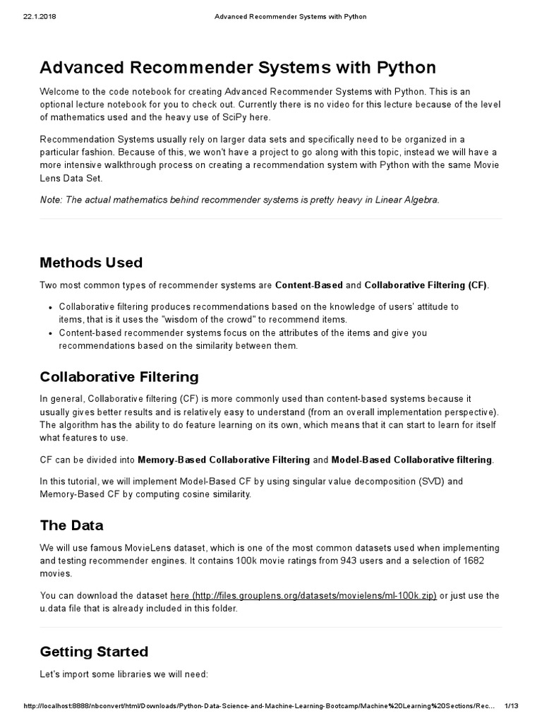 Advanced Recommender Systems With Python | PDF | Applied Mathematics | Mathematical Analysis