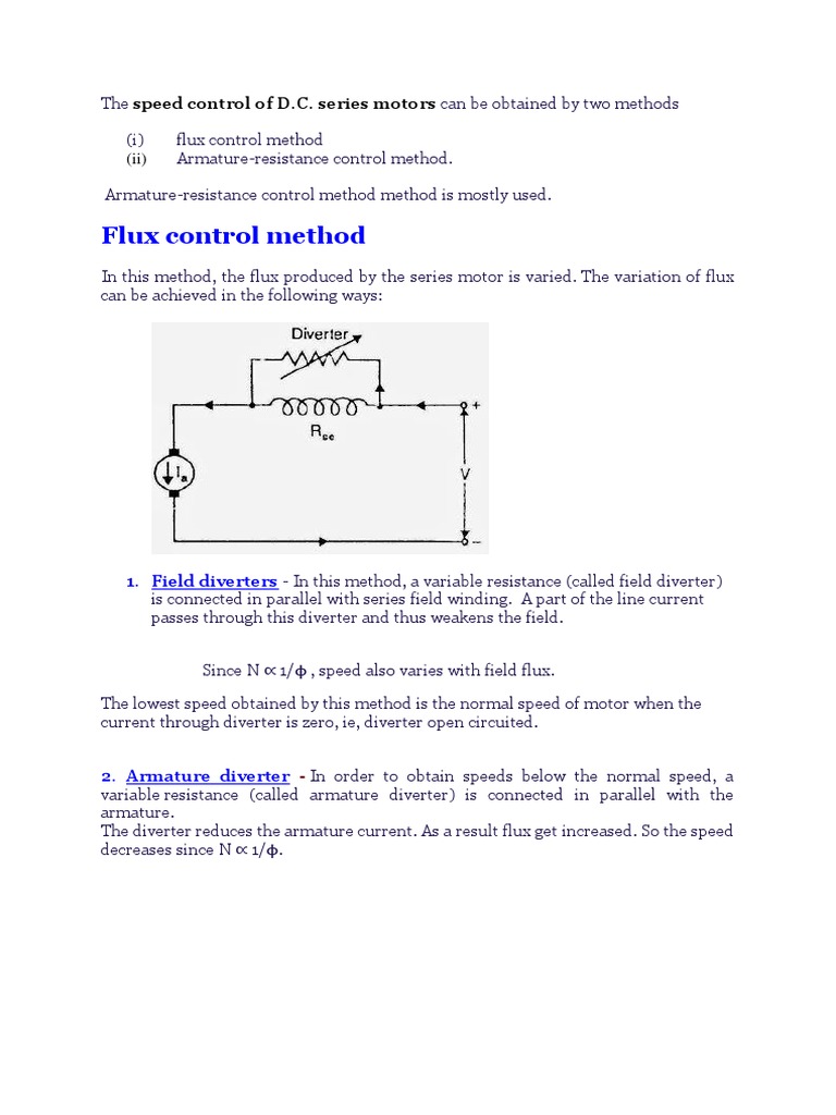Flux Control Method: Speed Control of D.C. Series Motors | PDF