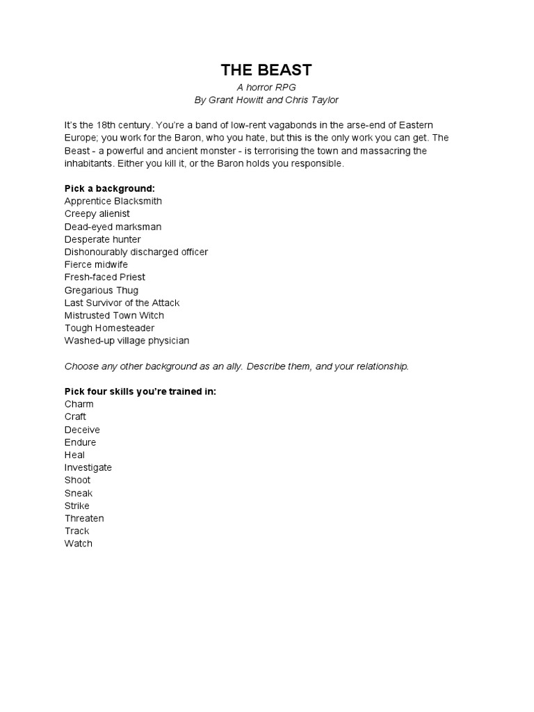 The Beast RPG | PDF | Leisure