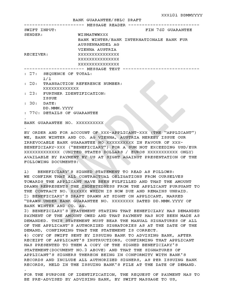 Bank Winter BG MT760 - Guarantee | PDF | Payments | Business Law