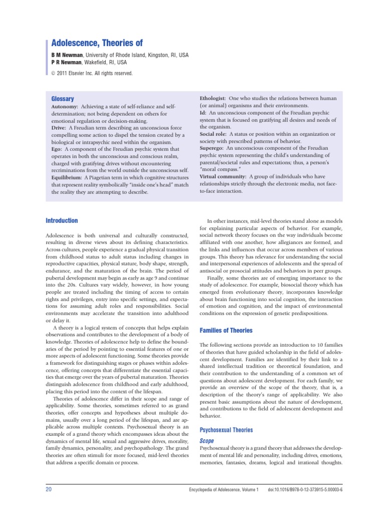 Theories of Adolescent Development | PDF | Adolescence | Id