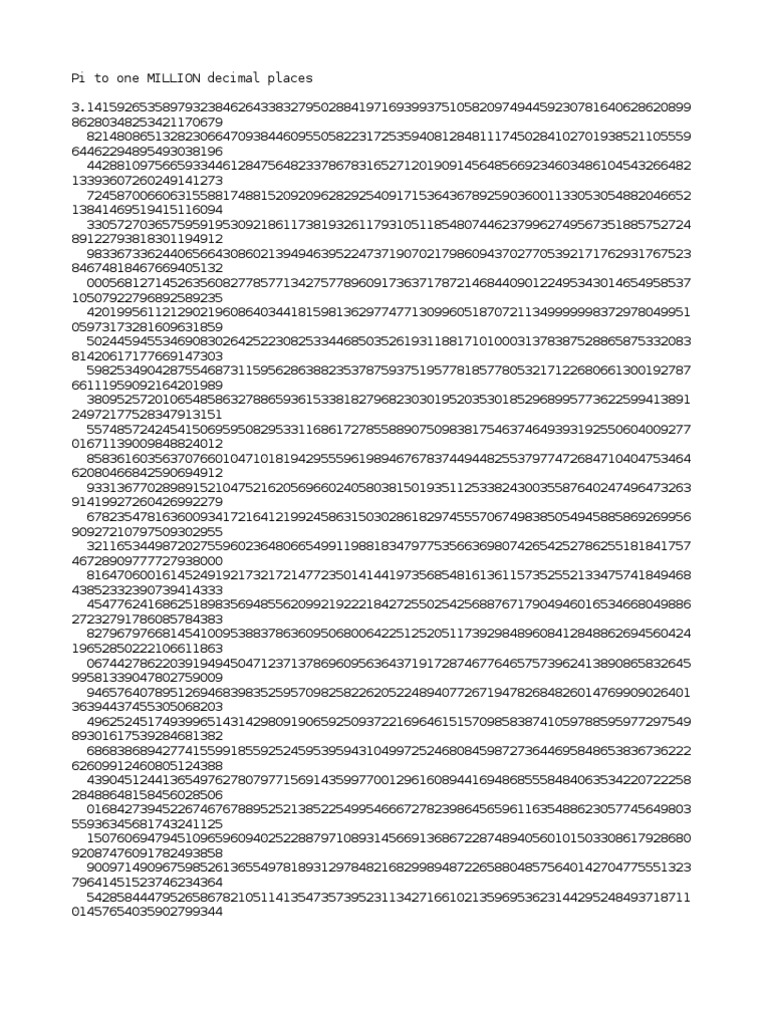 Pi To 1,000,000 Places | PDF | Computers | Technology & Engineering