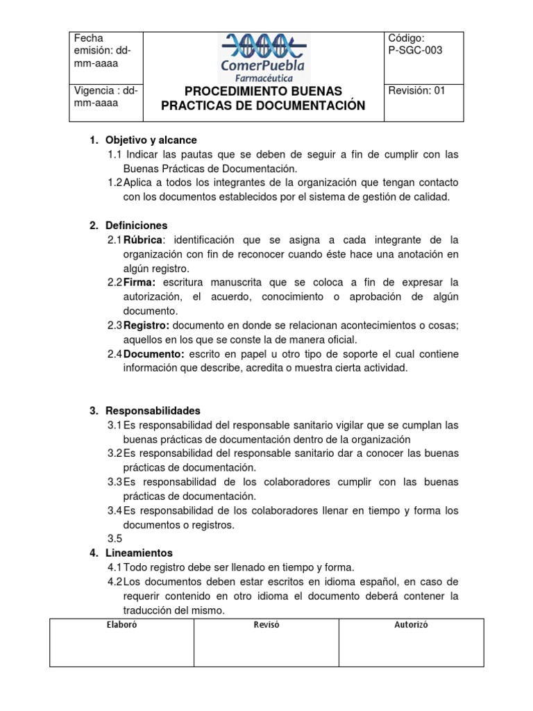 P-sgc-003 Procedimiento Buenas Prácticas de Documentación | PDF | Documento