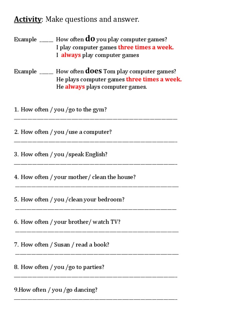Activity: Make Questions and Answer.: Three Times A Week. Always | PDF