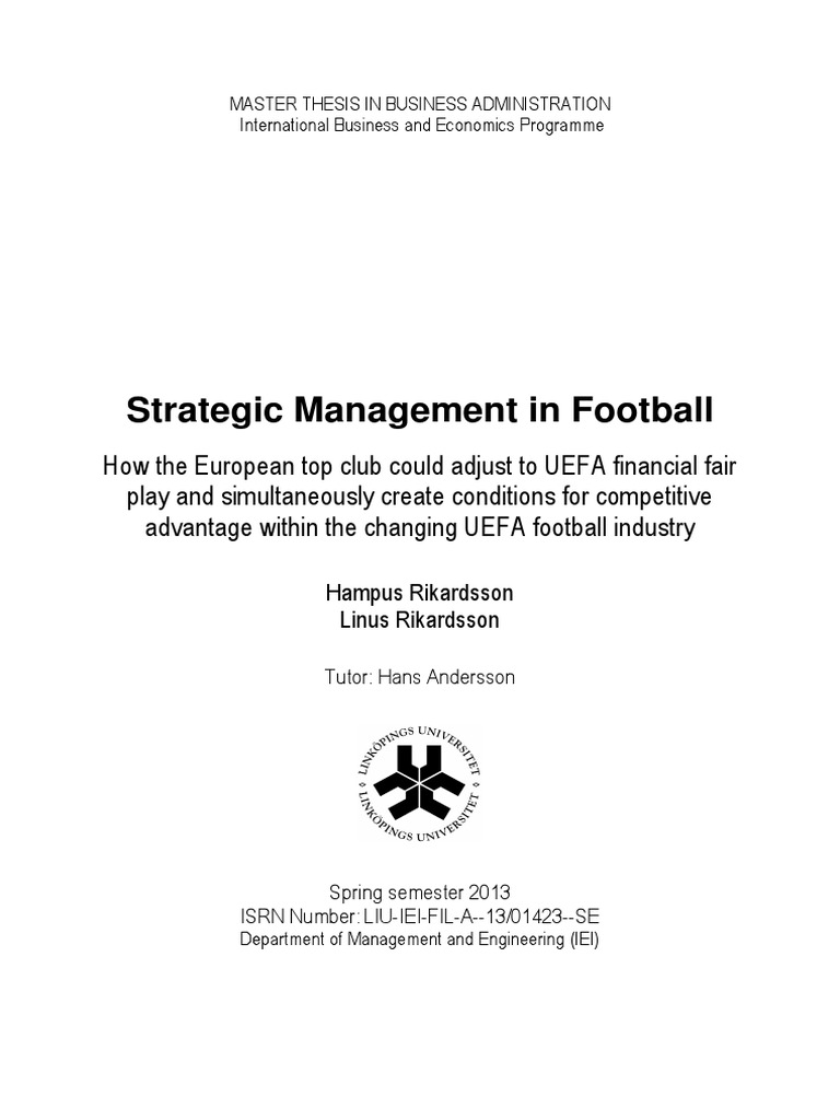 Strategic Management in Football Thesis | PDF | Strategic Management ...