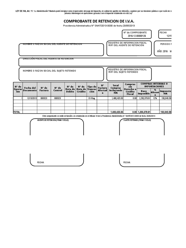Formato Comprobante de Retencion Iva | Factura | Impuestos