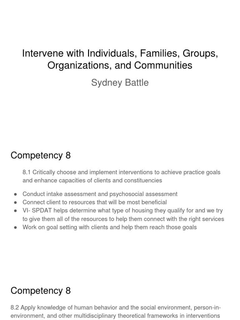 Intervene With Individuals, Families, Groups, Organizations, and ...