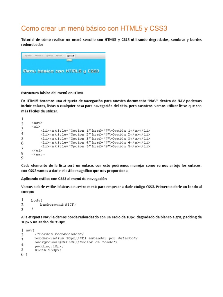 Crear menú básico en HTML5 y CSS3 | PDF | Hojas de estilo en cascada | HTML