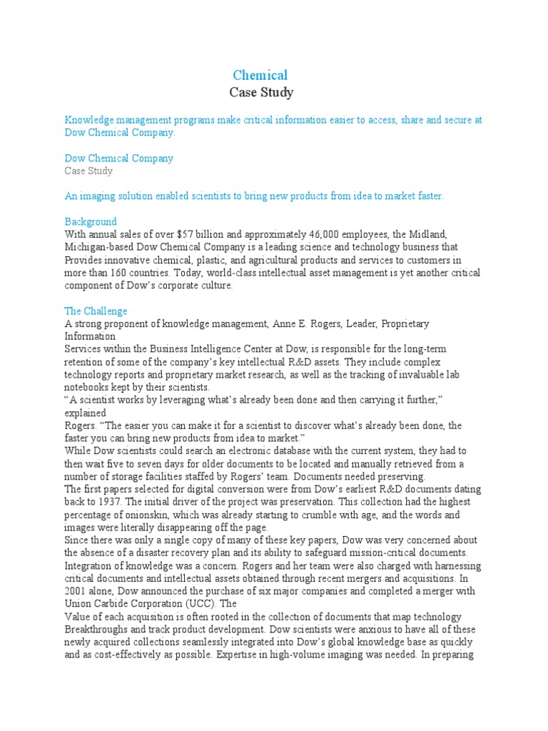Case Study: Chemical | PDF | Dow Chemical Company | Mergers And ...