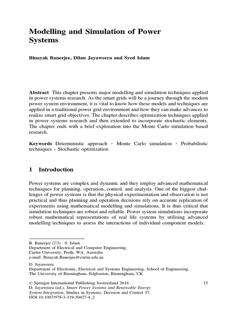 Modelling and Simulation of Power Systems | PDF | Monte Carlo Method | Mathematical Optimization