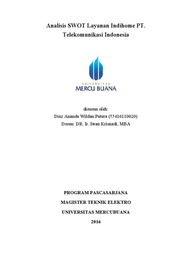 Analisis SWOT Layanan Indihome PT. Telek PDF | PDF