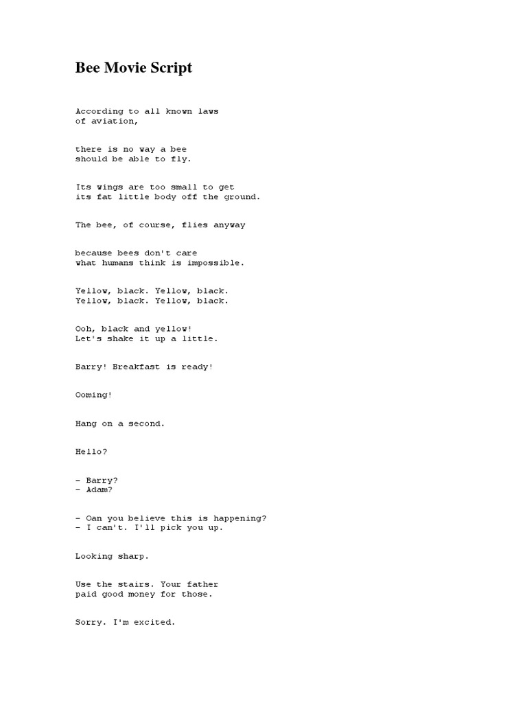 Bee Movie Script Pdf Bees Flowers