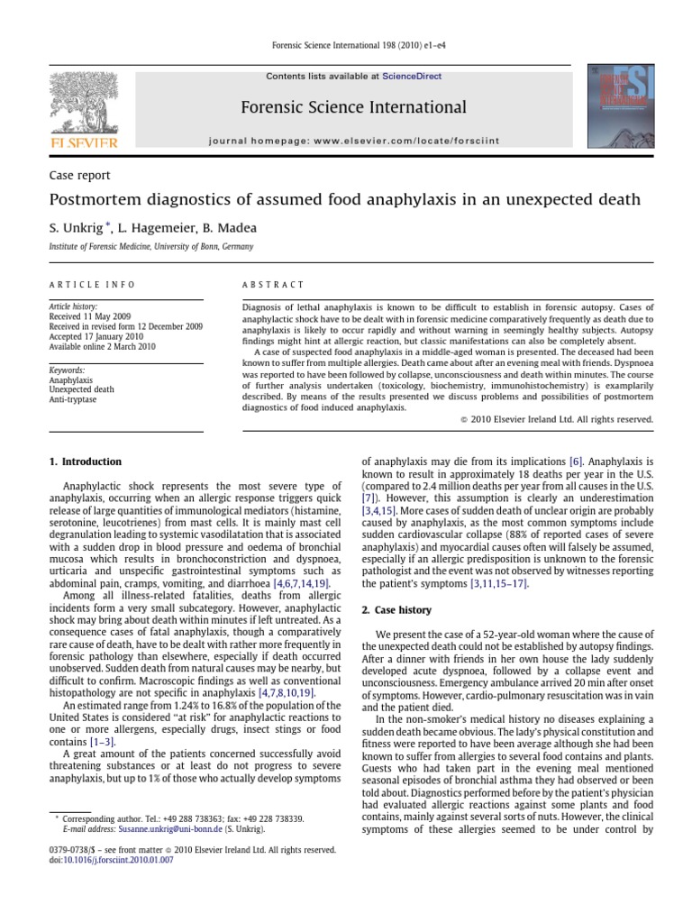 Food Anaphylaxis: Forensic Case Study | PDF | Allergy | Immunology