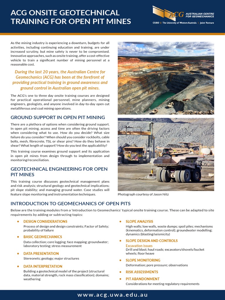 ACG Open Pit Onsite Training | PDF | Geotechnical Engineering | Coal Mining