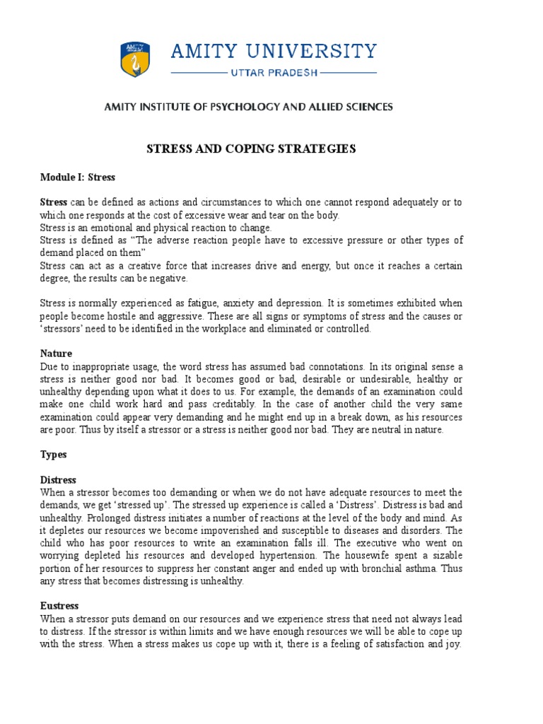 Stress and Coping Notes | PDF | Coping (Psychology) | Stress (Biology)