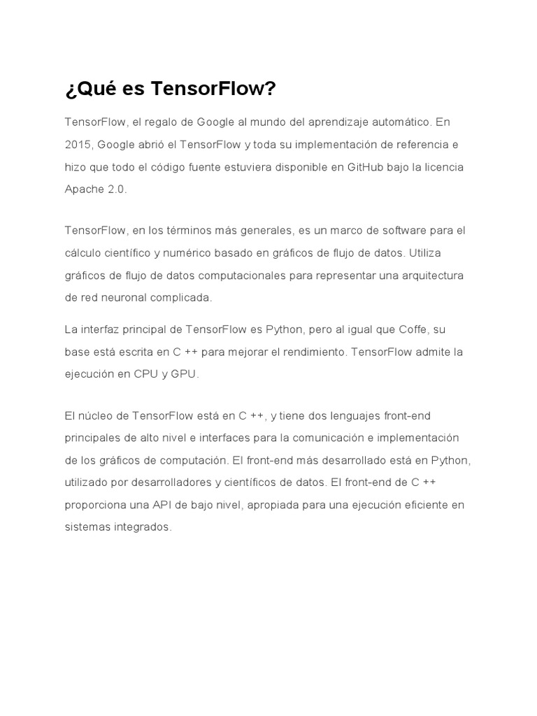 ¿Qué Es TensorFlow? | PDF | Tensor | Aprendizaje automático