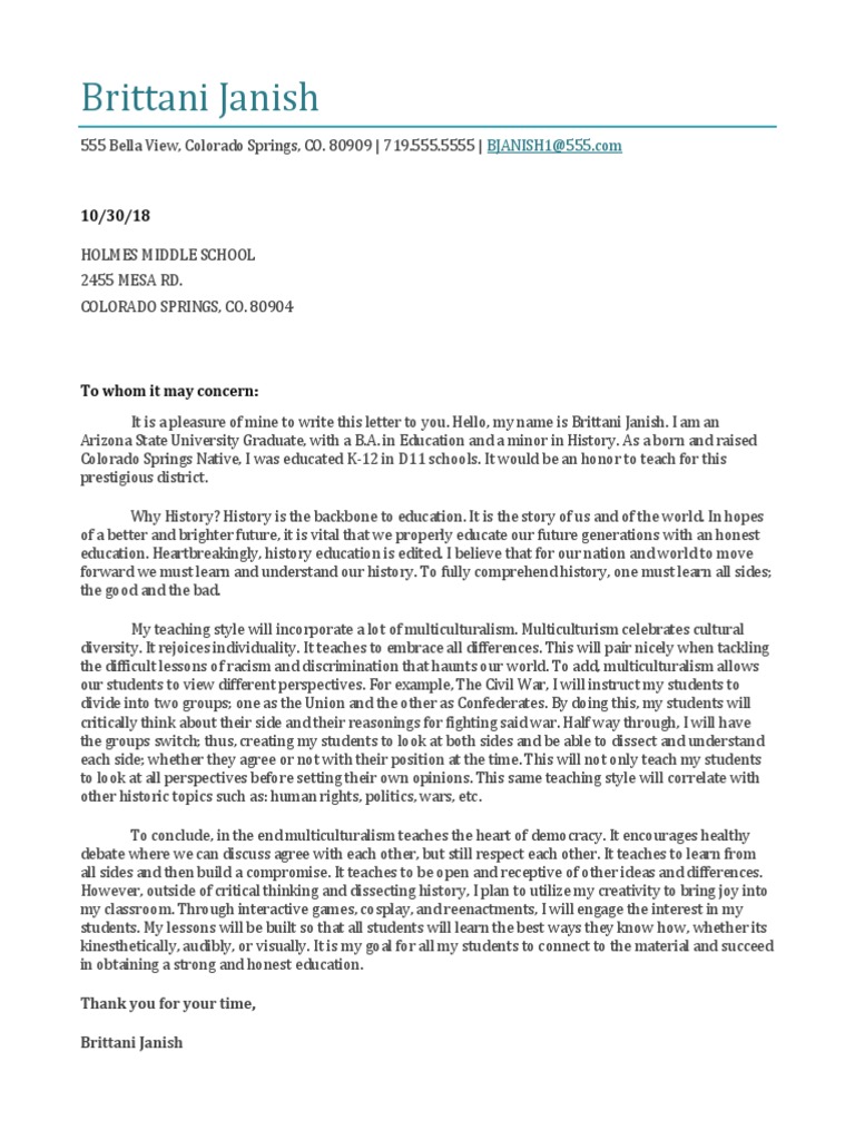 Janish Coverletter | PDF | Multiculturalism | Behavior Modification